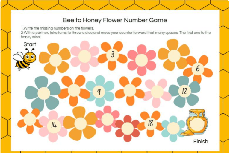 Printable Math Board Game PDF — Counting Activity for Kids, Preschool ...